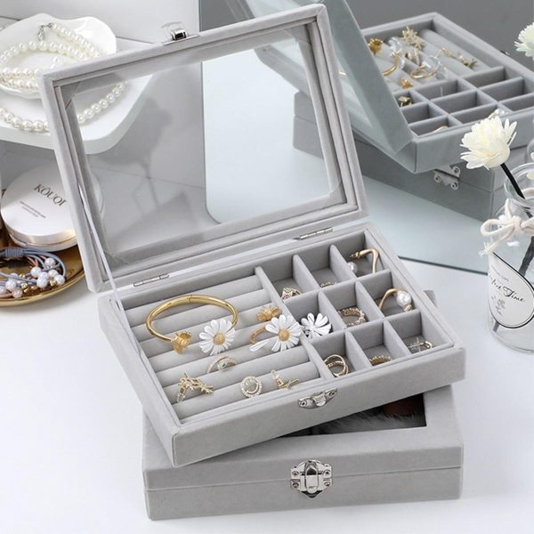 Velvet Jewelry Organizer Box with Glass Cover – Display & Storage for ...