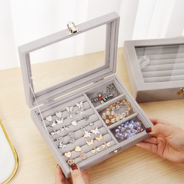 Velvet Jewelry Organizer Box with Glass Cover – Display & Storage for ...